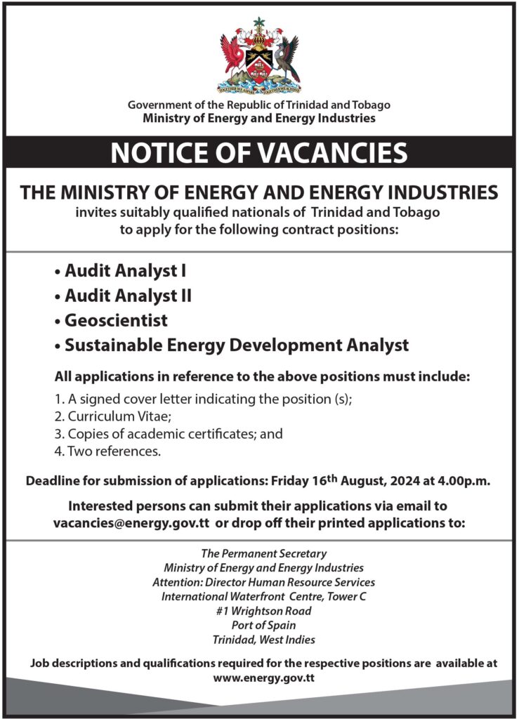 Ministry of Energy and Energy Industries | NOTICE OF VACANCY AD ...